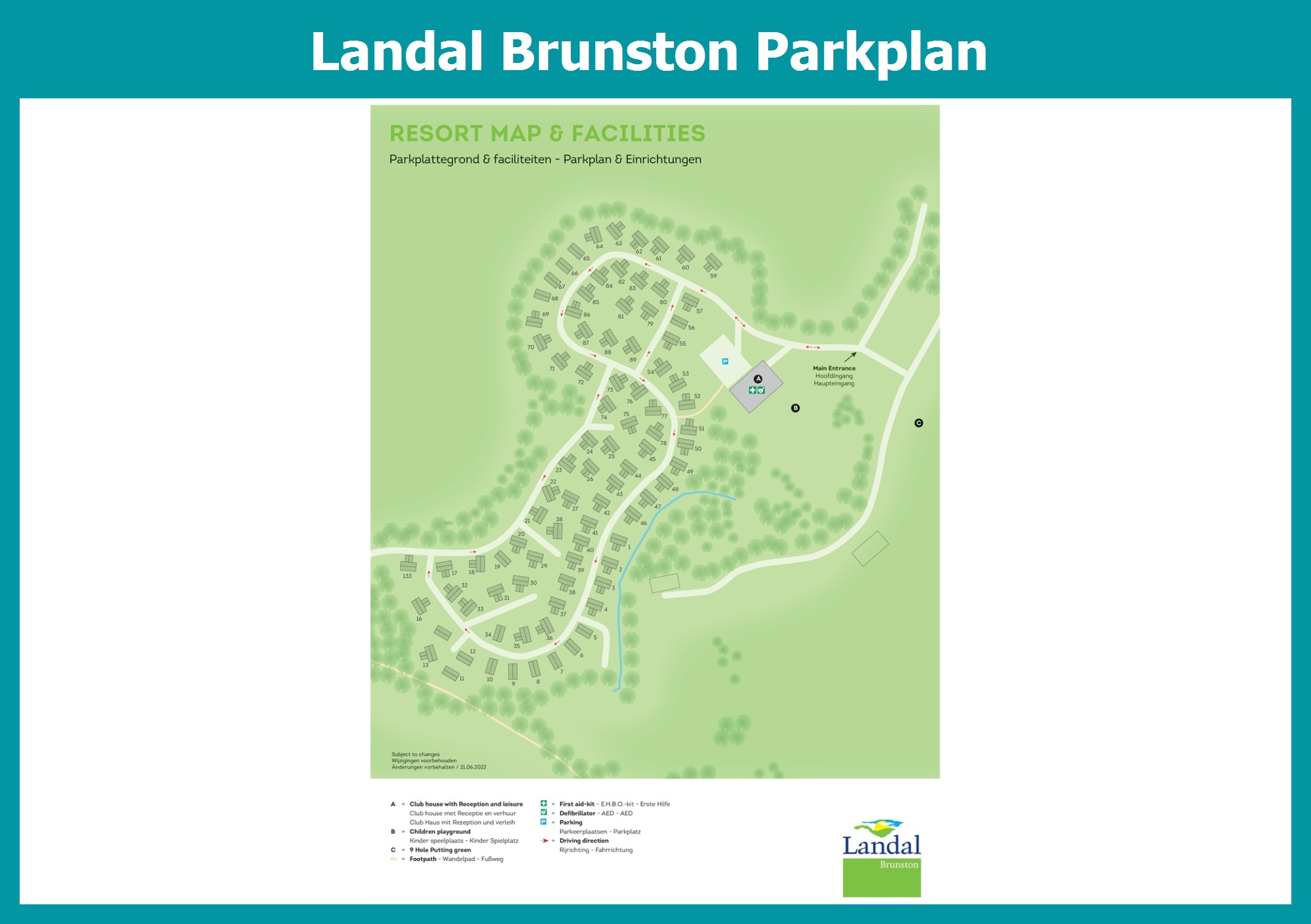 // Landal Brunston Karte mit allen Ferienhäusern und Einrichtungen ...