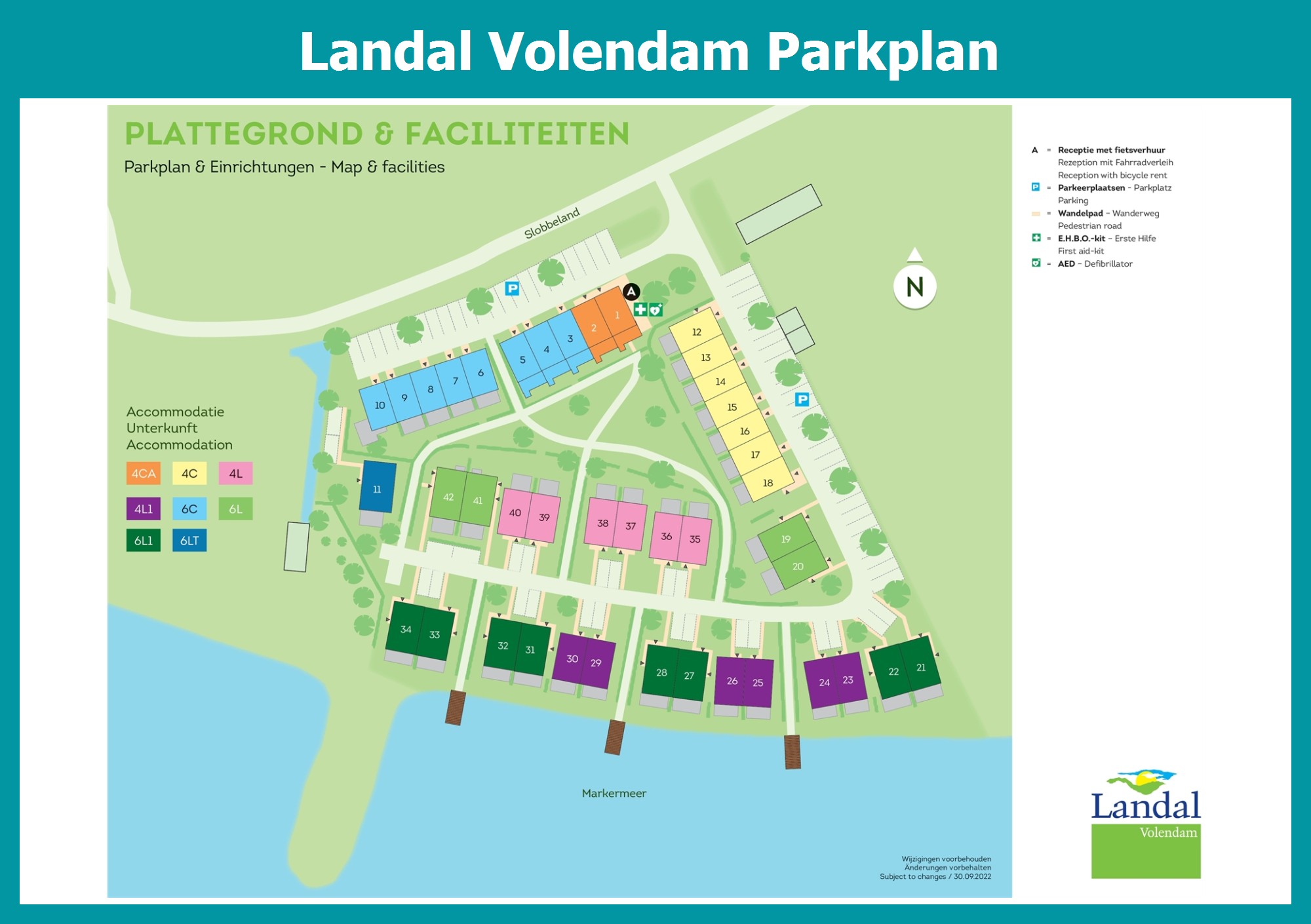 Landal Volendam Karte mit allen Ferienhäusern und Einrichtungen ...