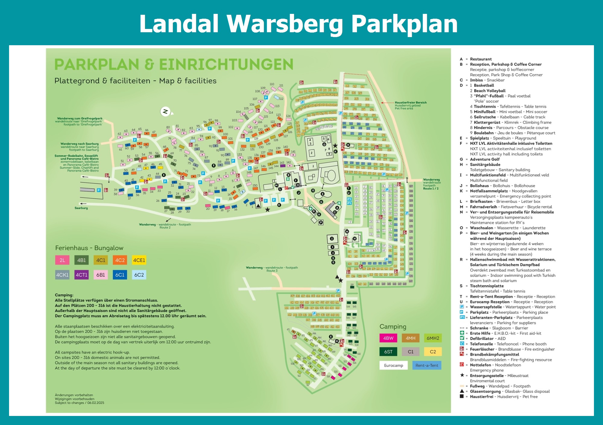 Landal Warsberg Karte mit allen Ferienhäusern und Einrichtungen ...