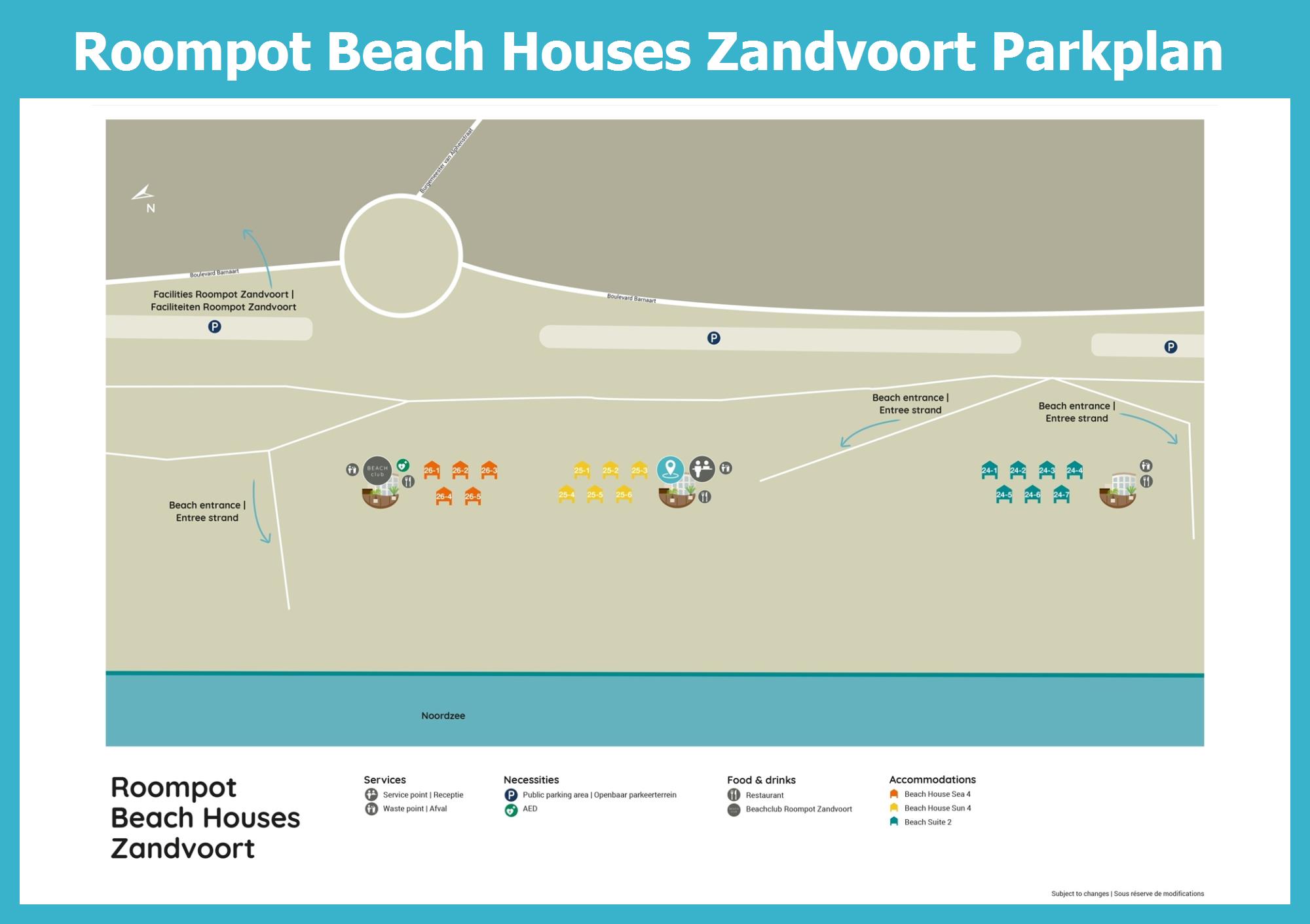 Roompot Beach Houses Zandvoort Karte mit allen Ferienhäusern und ...