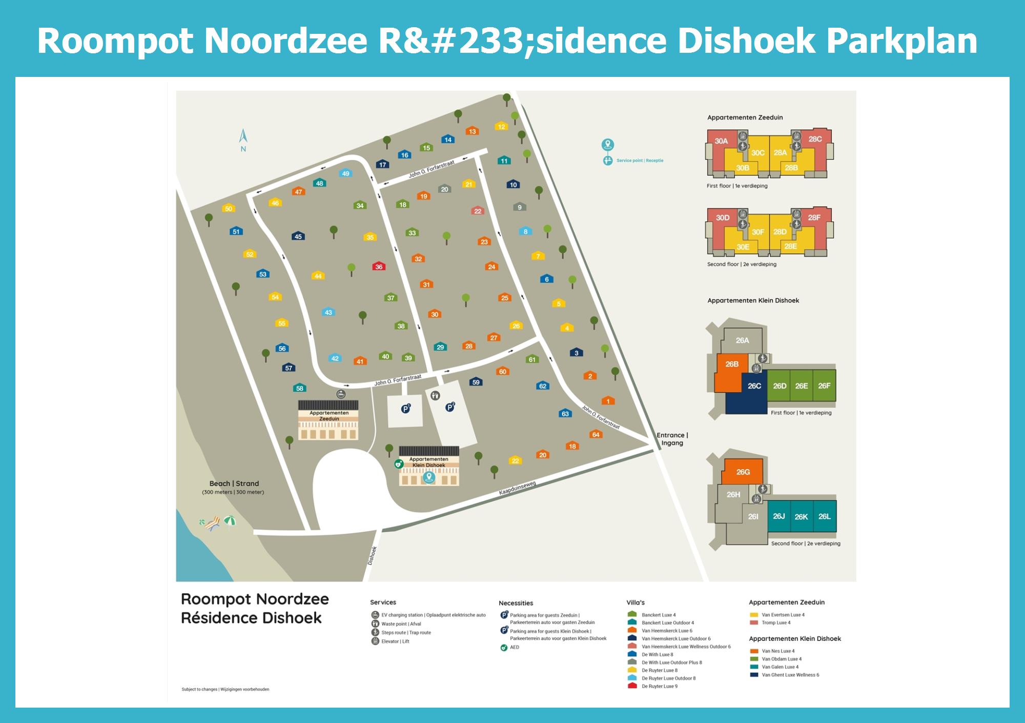 Roompot Noordzee Résidence Dishoek Karte mit allen Ferienhäusern und ...